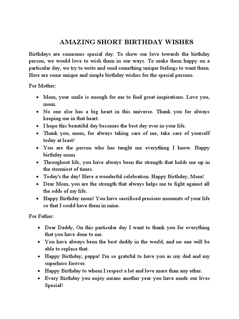 49 BREATHTAKING SHORT BIRTHDAY WISHES - Edited | PDF | Birthdays