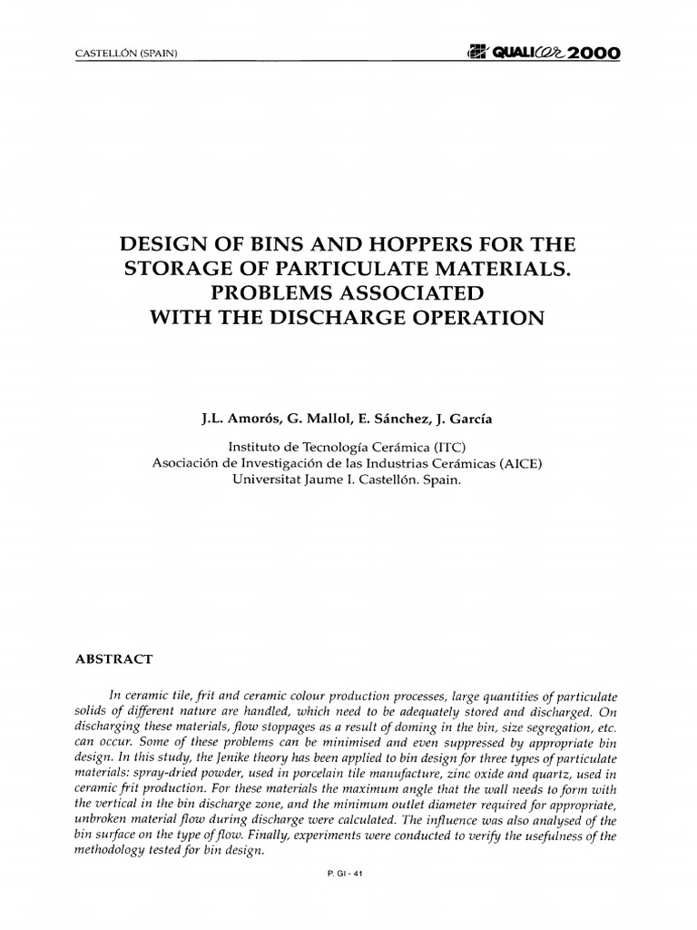 Bin and Hopper Design for Powders | PDF | Fluid Dynamics | Stress ...