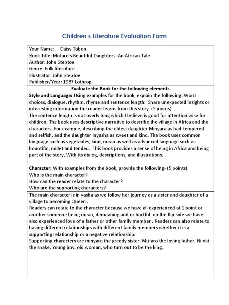 Mufaro's Beautiful Daughters Review | PDF | Cognitive Development ...