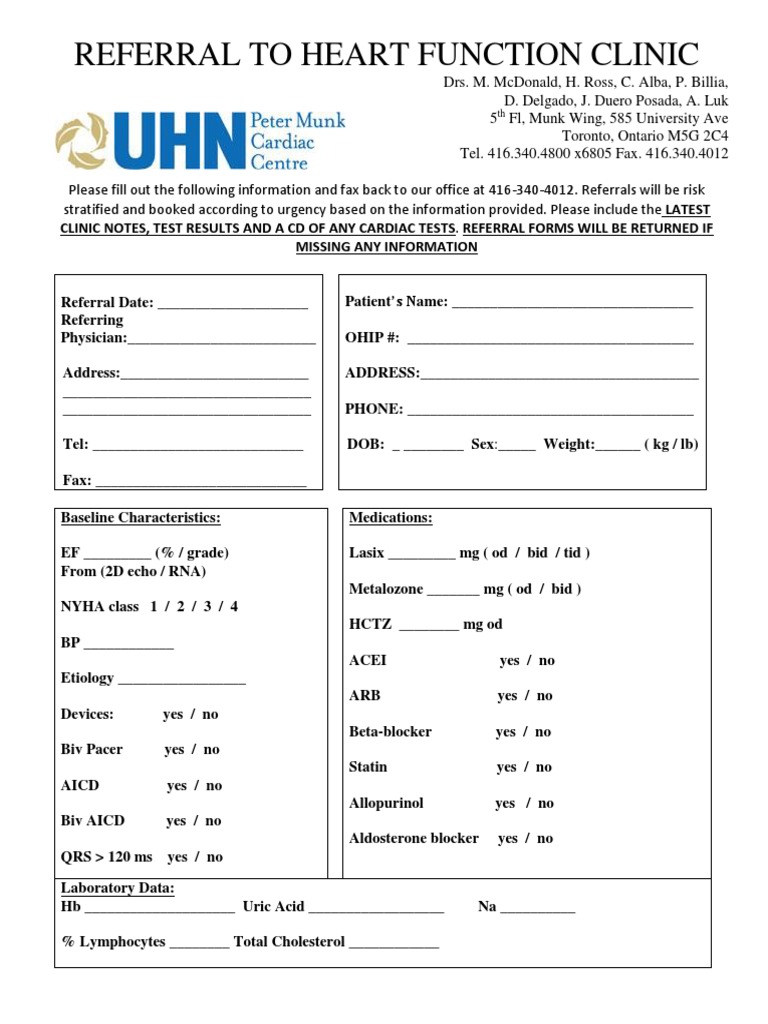 Heart Function Clinic Referral Form | PDF | Medicine | Clinical Medicine