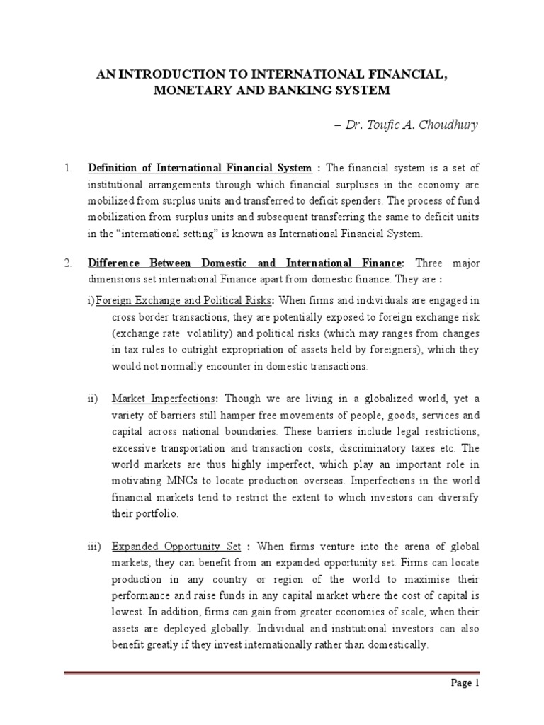 AN INTRODUCTION TO INTERNATIONAL FINANCIAL, MONETARY AND BANKING SYSTEM ...