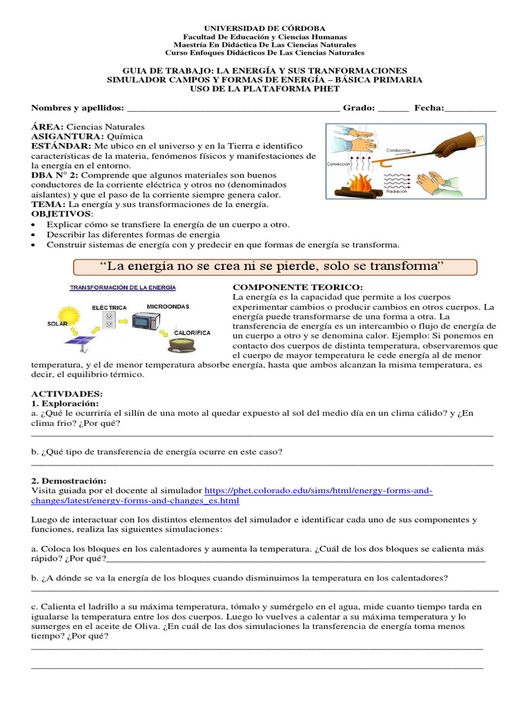 Guia de Trabajo La Energía y Sus Tranformaciones PDF | PDF ...