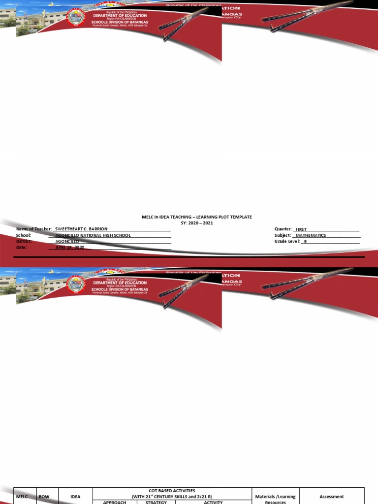Melc in Idea Teaching - Learning Plot Template SY: 2020 - 2021 | PDF ...