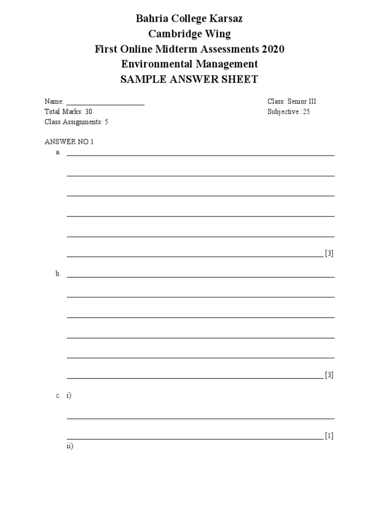 Bahria College Karsaz Cambridge Wing First Online Midterm Assessments ...