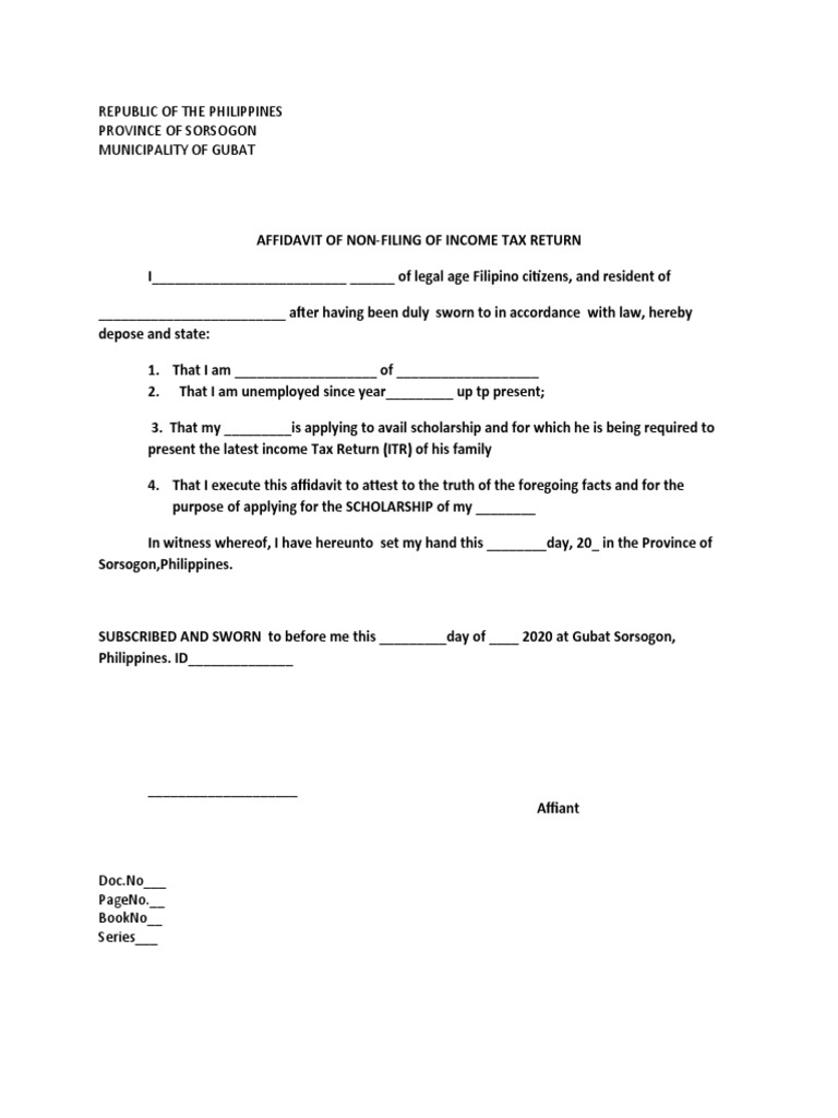 Affidavit of Non Filing of Income Tax Return | PDF