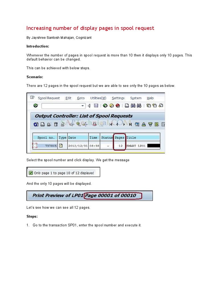 Basis-Increasing Number of Display Pages in Spool Request | PDF