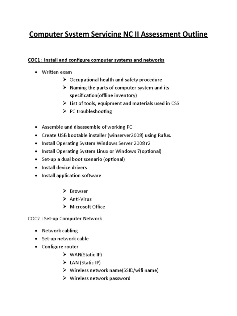 Computer System Servicing Assessment Outline | PDF | Personal Computers ...