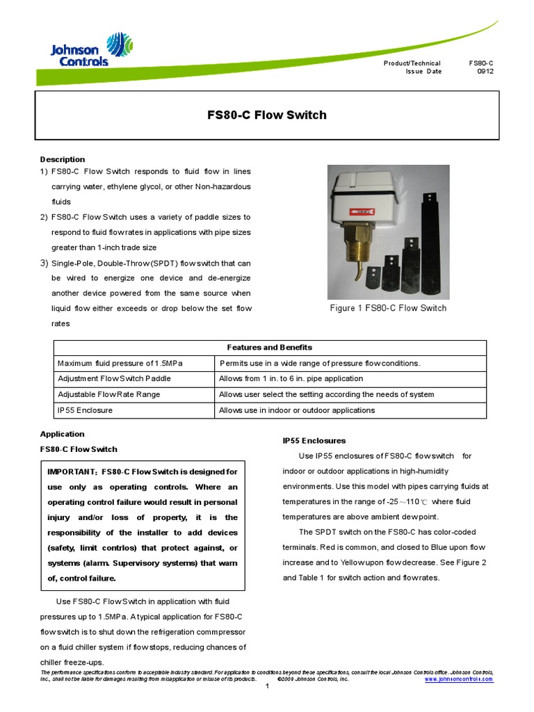 FS80-C Flow Switch PB - EN | PDF | Switch | Fluid Dynamics