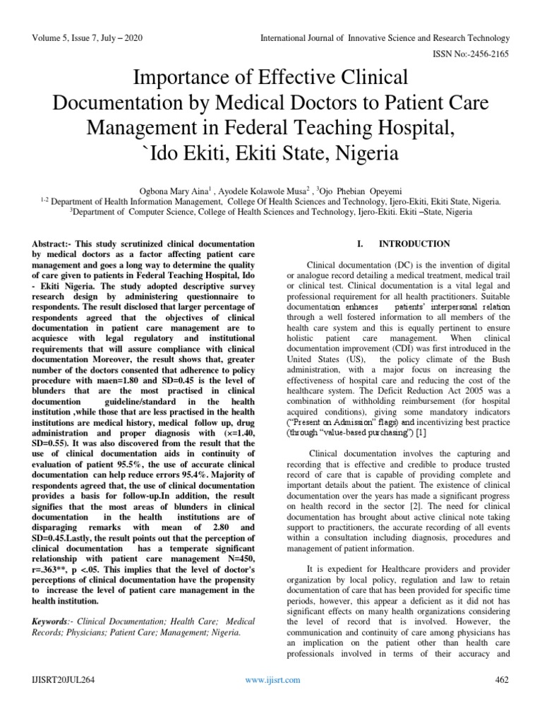 Importance of Effective Clinical Documentation by Medical Doctors To ...