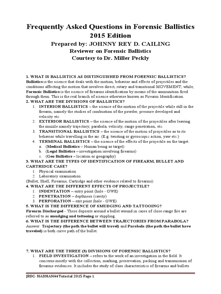 Frequently Asked Questions in Forensic Ballistics | PDF | Caliber | Bullet