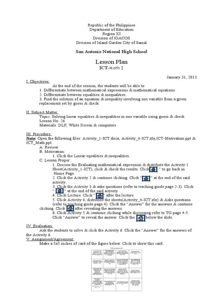 ICT Math-Lesson Plan | PDF | Equations | Mathematical Analysis