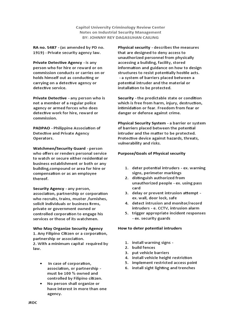 Notes in Industrial Security Management | PDF | Physical Security ...