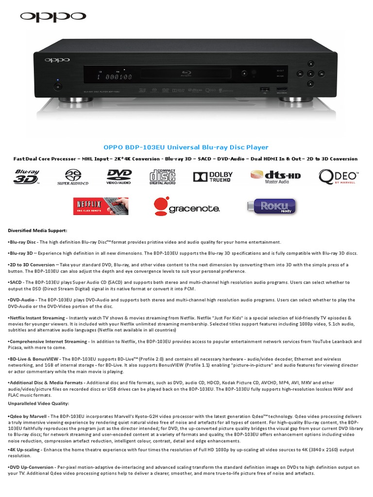 OPPO BDP-103EU Data A3 V3 | PDF | Blu Ray | Hdmi