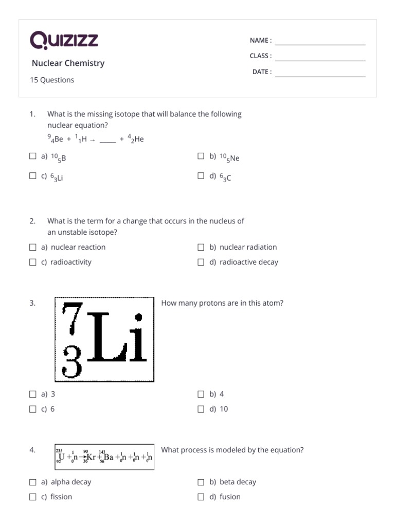 Nuclear Chemistry - Print - Quizizz | PDF | Nuclear Physics ...