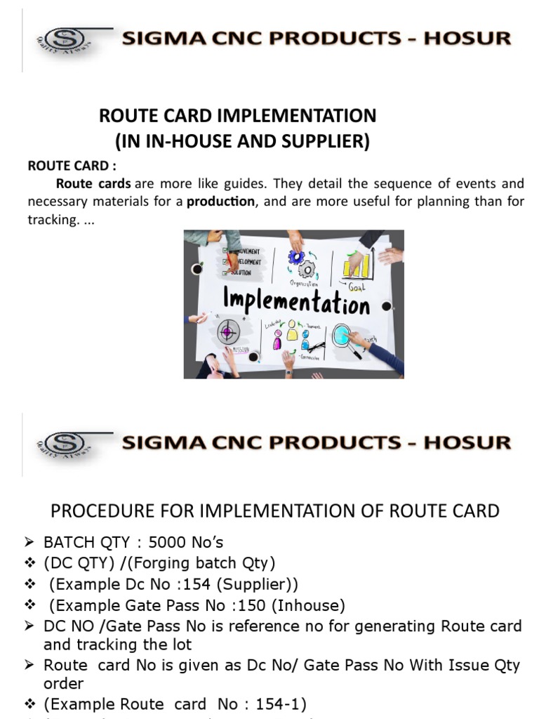 Route Card Implementation (In In-House and Supplier) | PDF