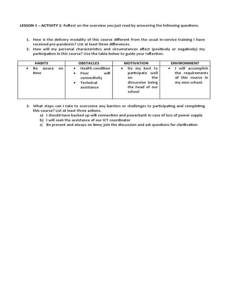 LESSON 1 - ACTIVITY 1: Reflect On The Overview You Just Read by ...