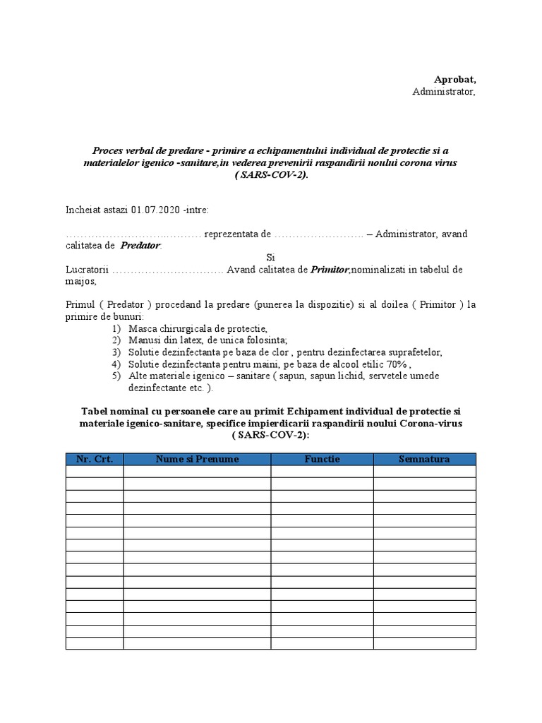 P.V. Predare Primire Echipament 1 | PDF