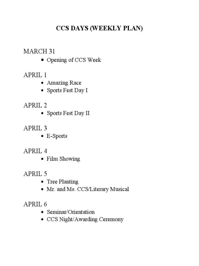 CCS Week Activities Schedule | PDF | Sports & Recreation | Social Science
