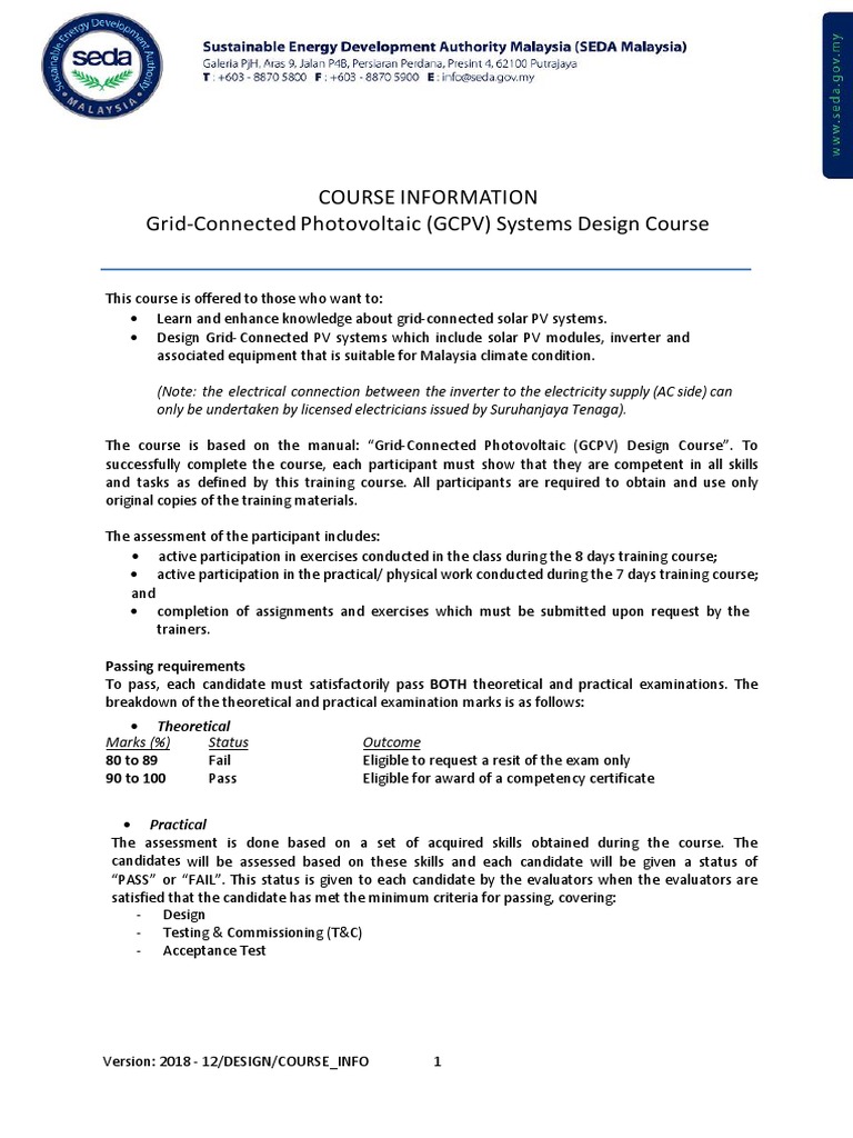 Course Information Grid-Connected Photovoltaic (GCPV) Systems Design ...