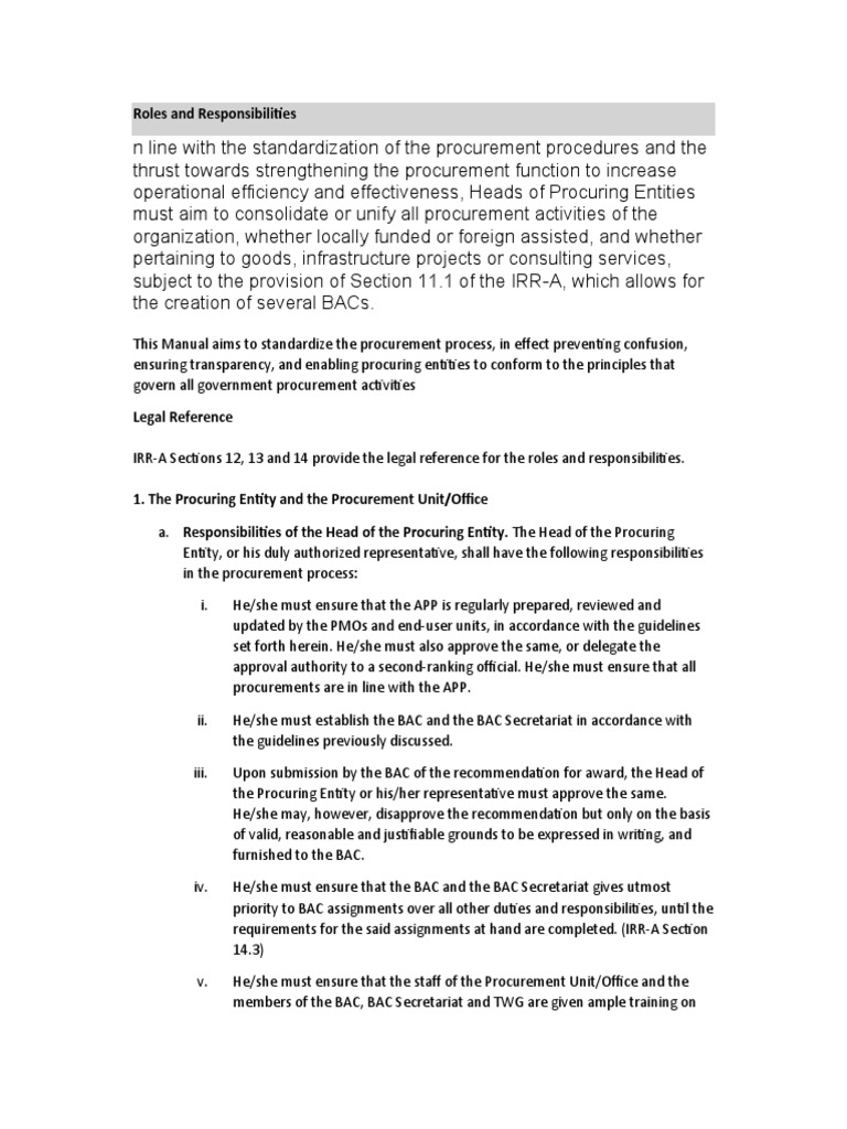 Roles and Responsibilities of BAC TWG BAC SEC HOPE CTRC | PDF ...