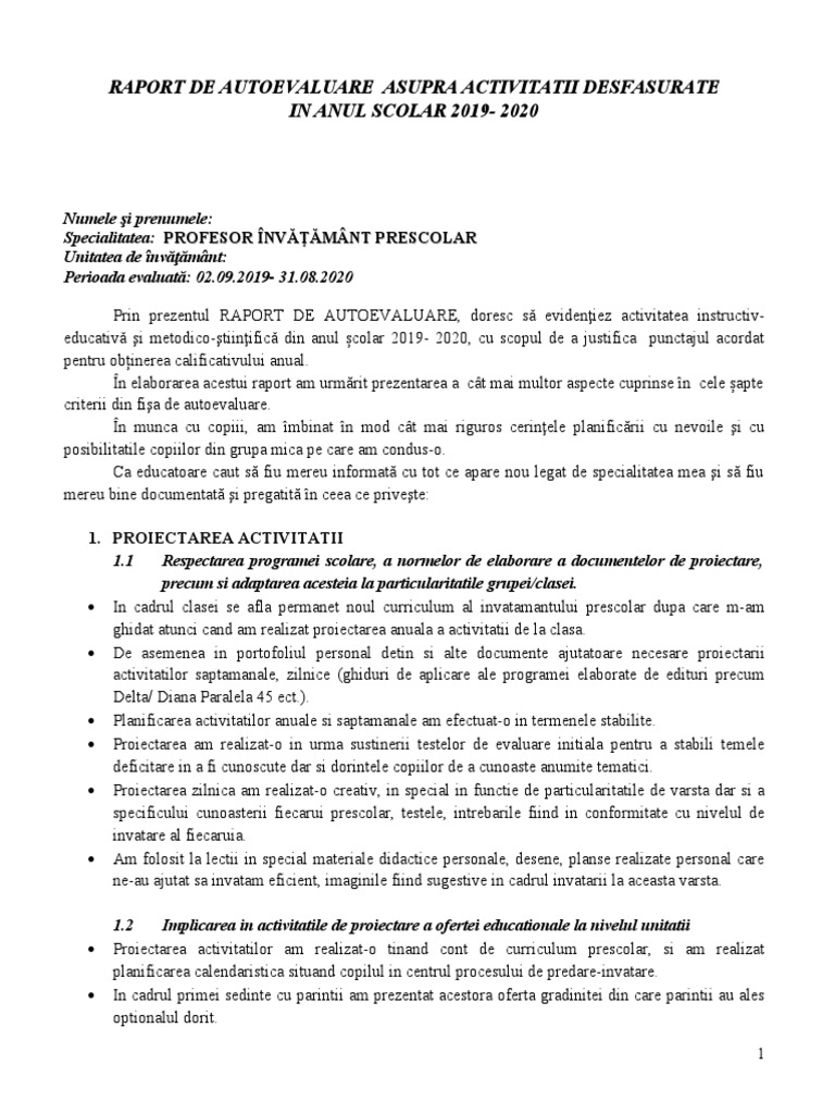 Raport Autoevaluare | PDF