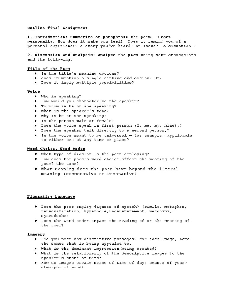 Outline Final Assignment 2 | PDF | Poetic Devices | Poetry
