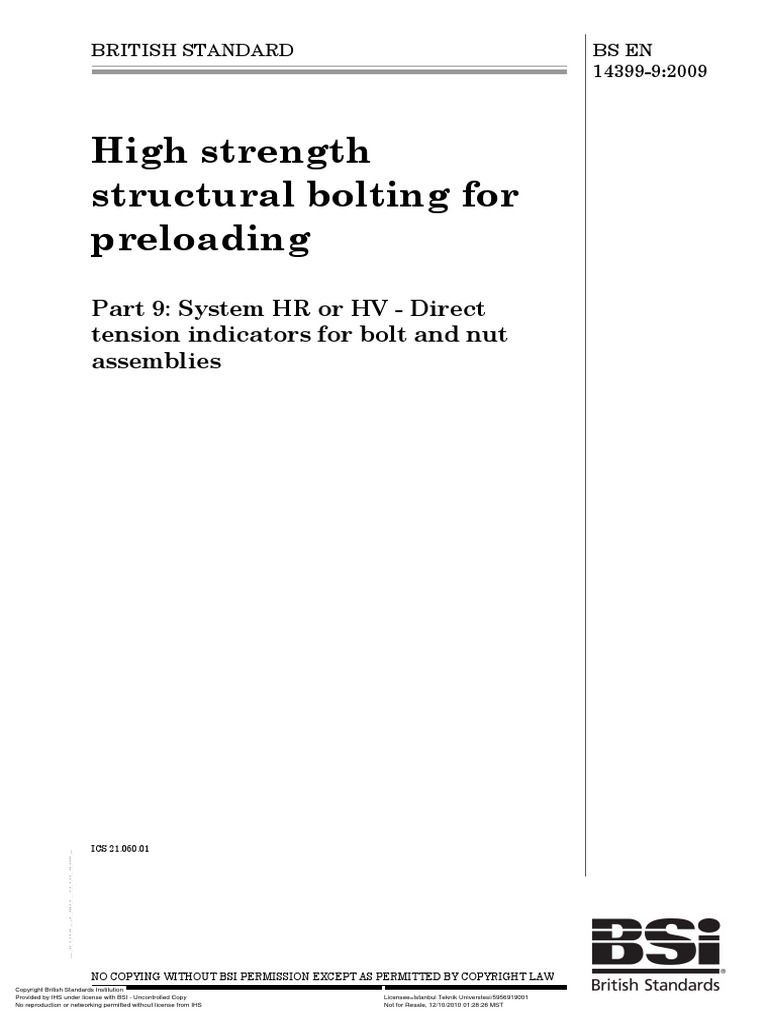 High Strength Structural Bolting For Preloading | PDF | Screw | Nut ...
