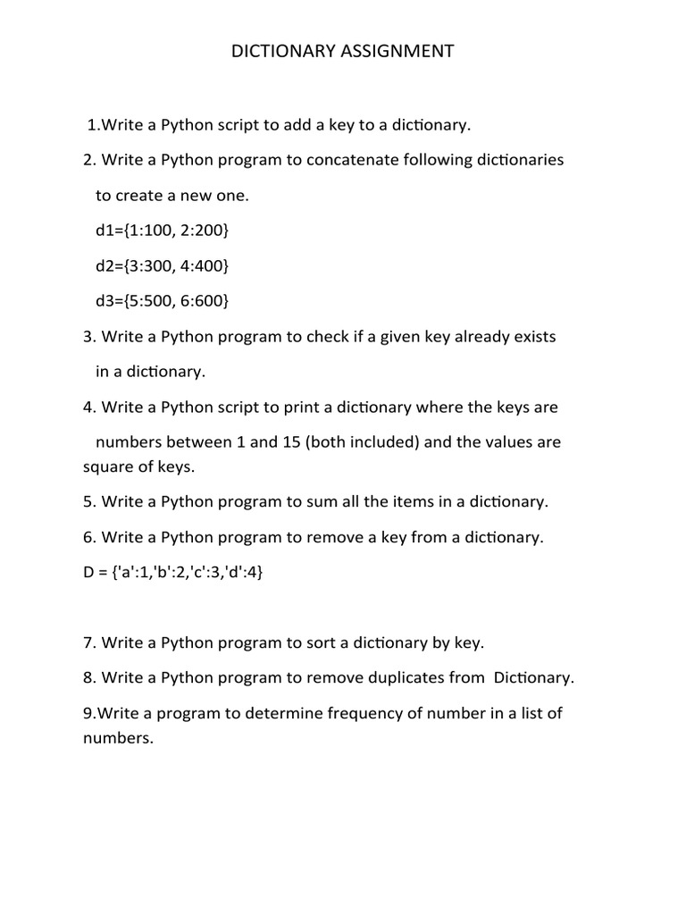 Python Dictionary Exercises | PDF | Computers