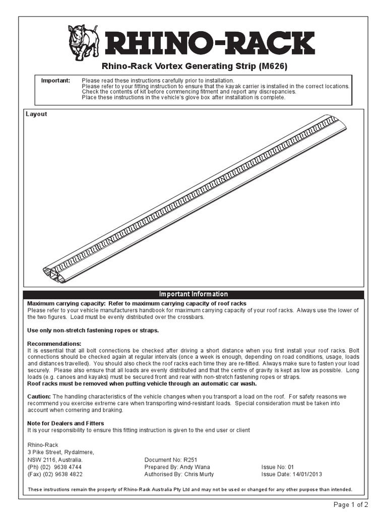 Rhino-Rack Vortex Generating Strip (M626) : Layout | PDF | Roof | Motor ...