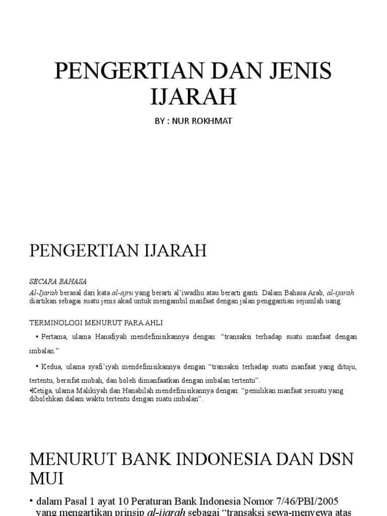 Pengertian Dan Jenis Ijarah | PDF | Bisnis | Hukum