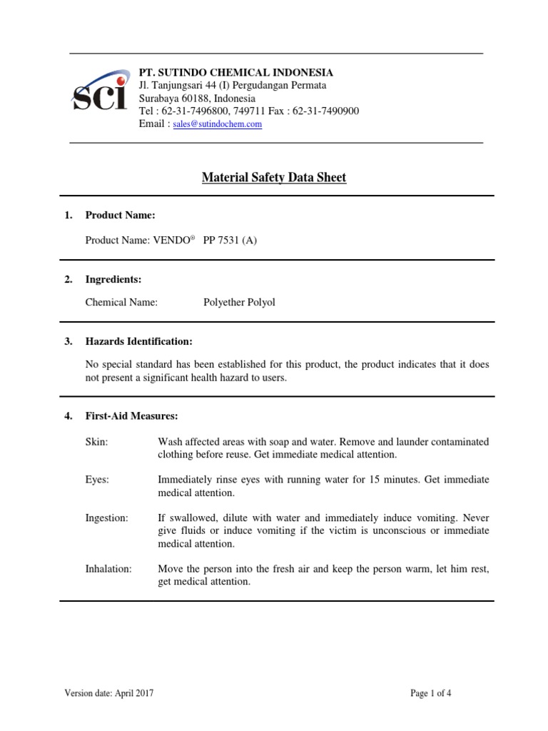 MSDS PP 7531 (A) | PDF | Personal Protective Equipment | Toxicity