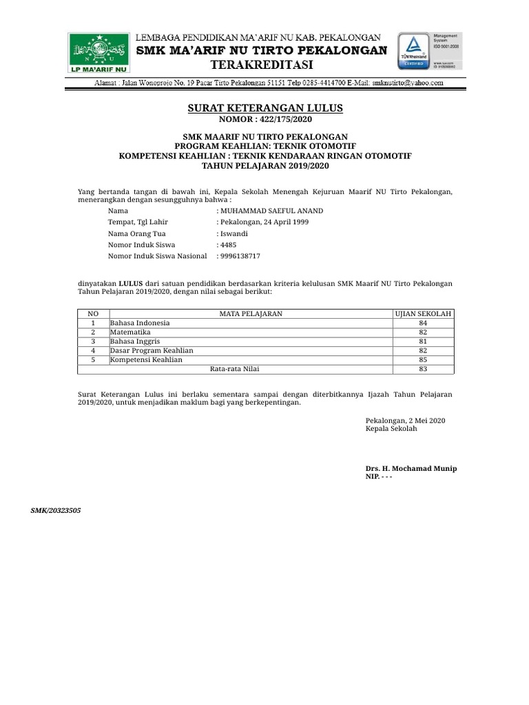 Cetak Surat Kelulusan PDF | PDF