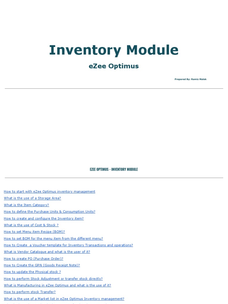 Ezee Optimus - Inventory Module PDF | PDF | Inventory | Menu (Computing)