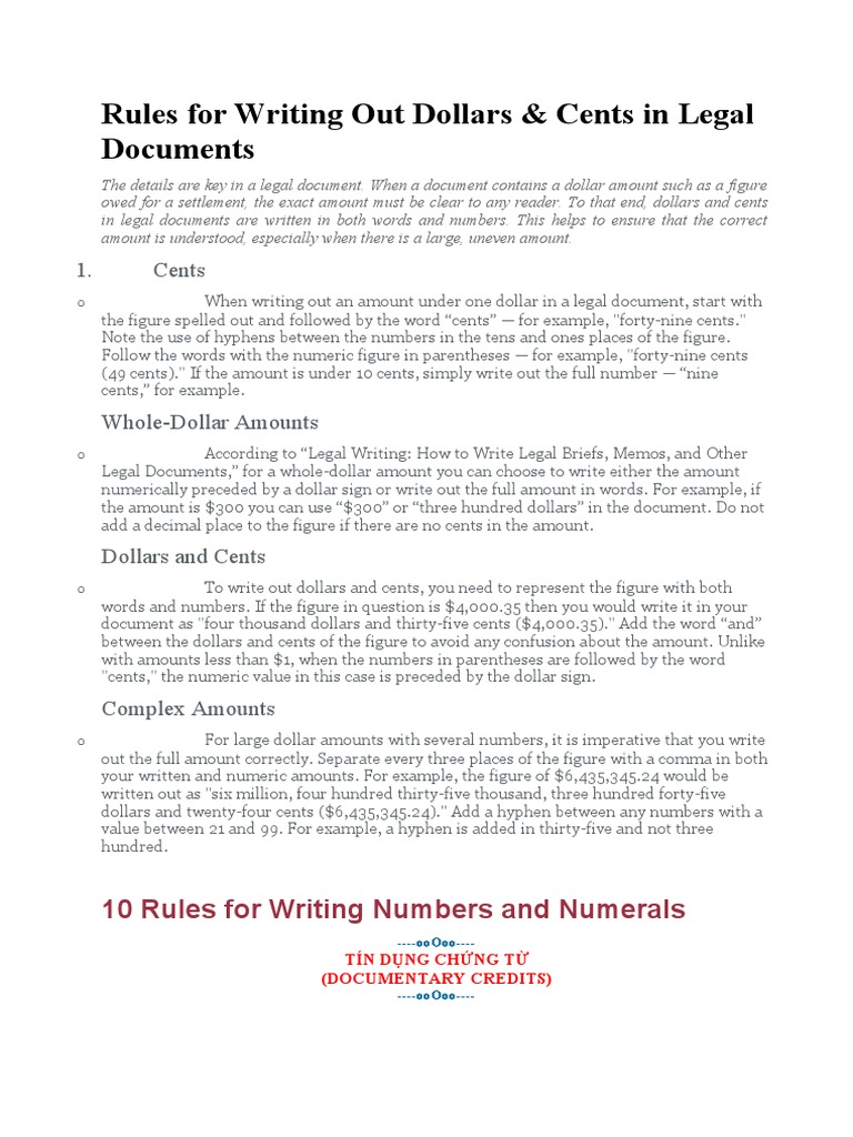 Rules For Writing Out Dollars | PDF | Notation | Vietnam