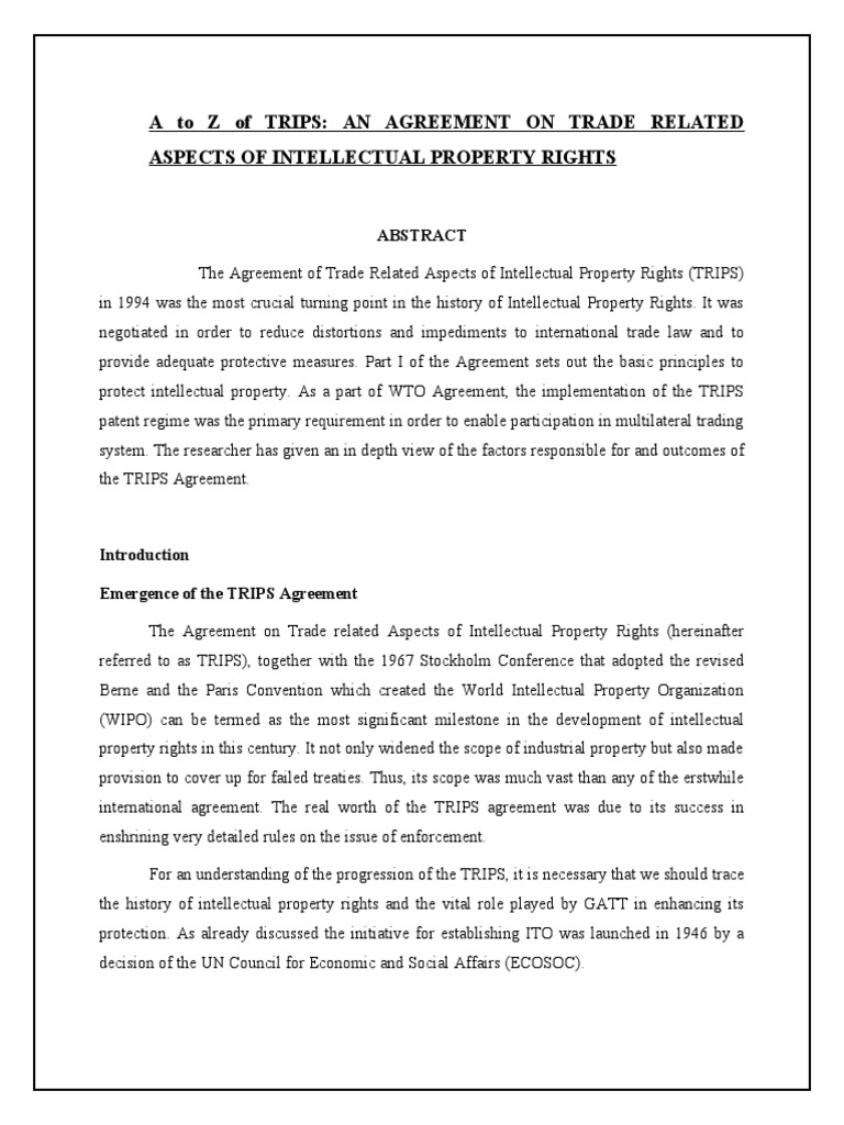 A to Z of the TRIPS Agreement: An Agreement on Trade Related Aspects of ...
