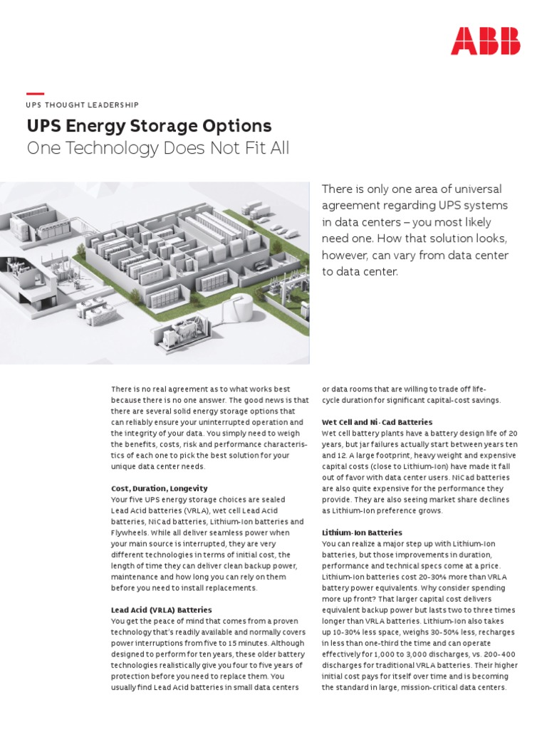 UPS Energy Storage Options: One Technology Does Not Fit All | PDF ...