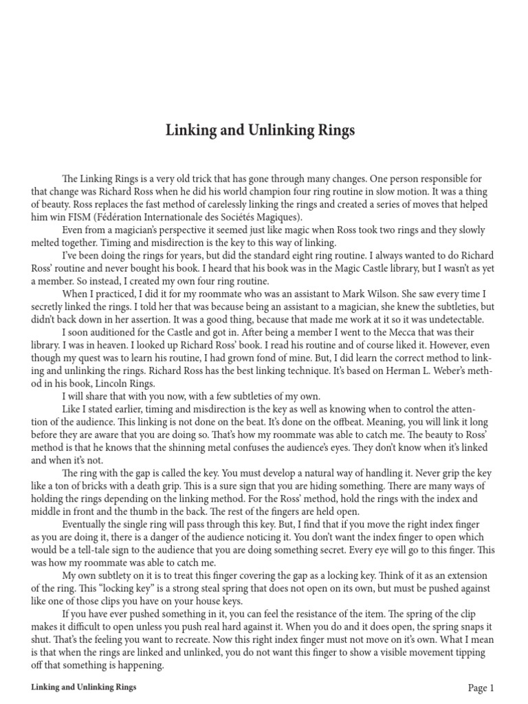 Linking and Unlinking Rings | PDF | Hand