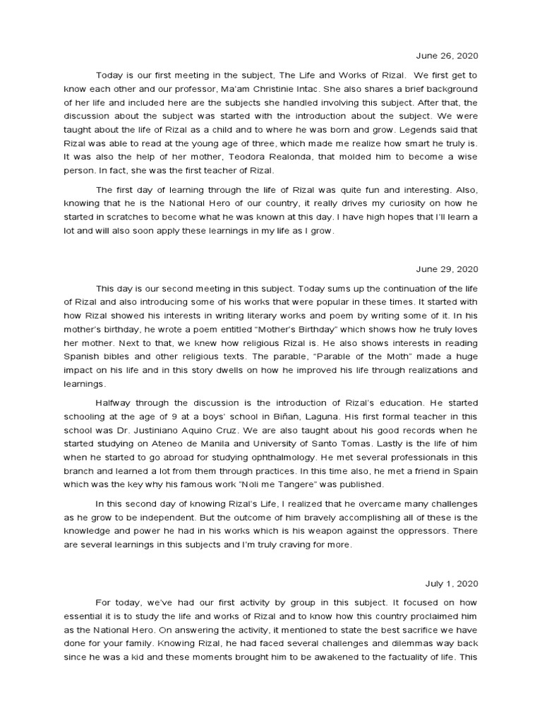 Diary of Rizal | PDF | Philippines