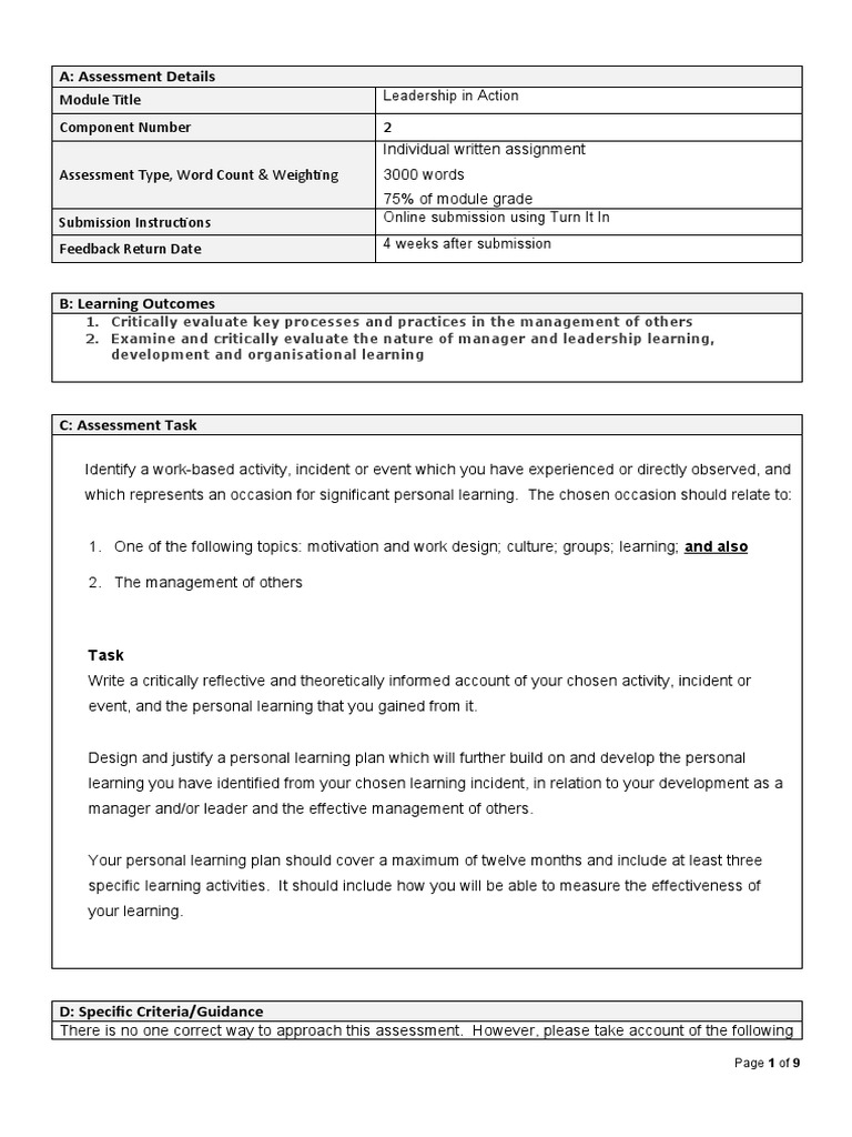 A: Assessment Details: Leadership in Action | PDF | Educational ...