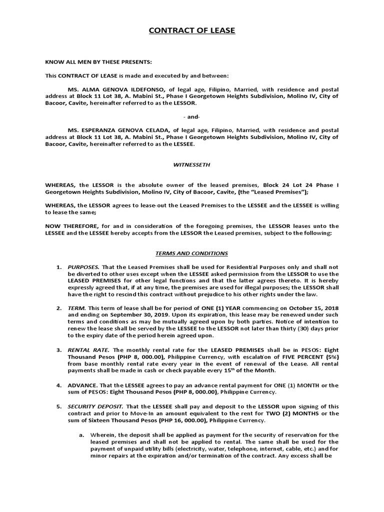 Contract of Lease: Witnesseth | PDF | Lease | Government