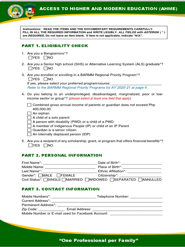 AHME Application Form | PDF | Educational Attainment In The United ...