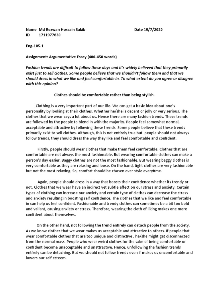 Argumentative Essay | PDF | Clothing | Behavioural Sciences
