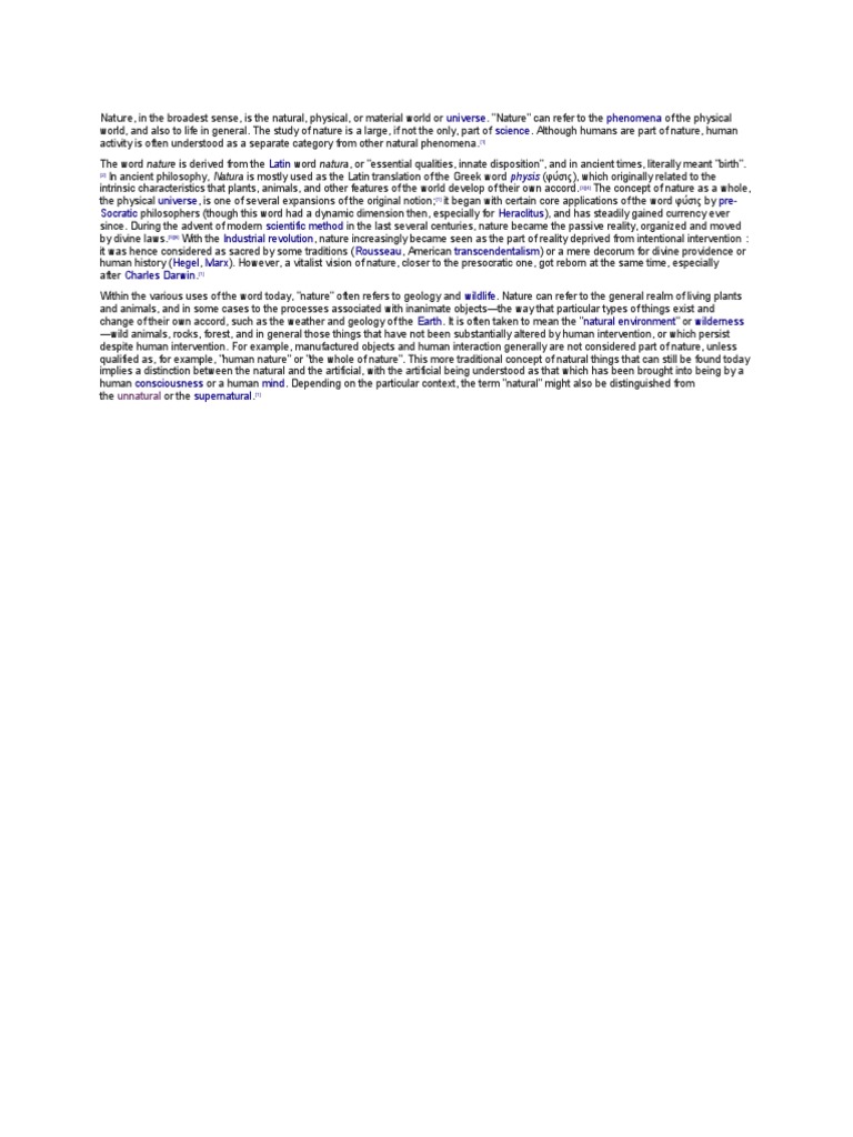 Nature, in The Broadest Sense, Is The Natural, Physical, or Material ...