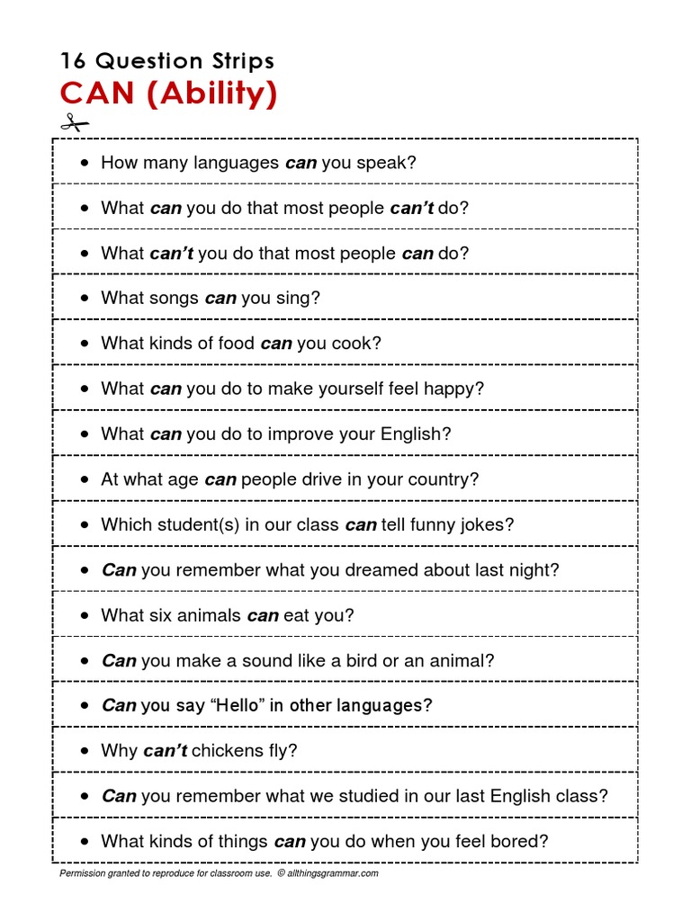 CAN (Ability) : 16 Question Strips | PDF | Behavior Modification ...