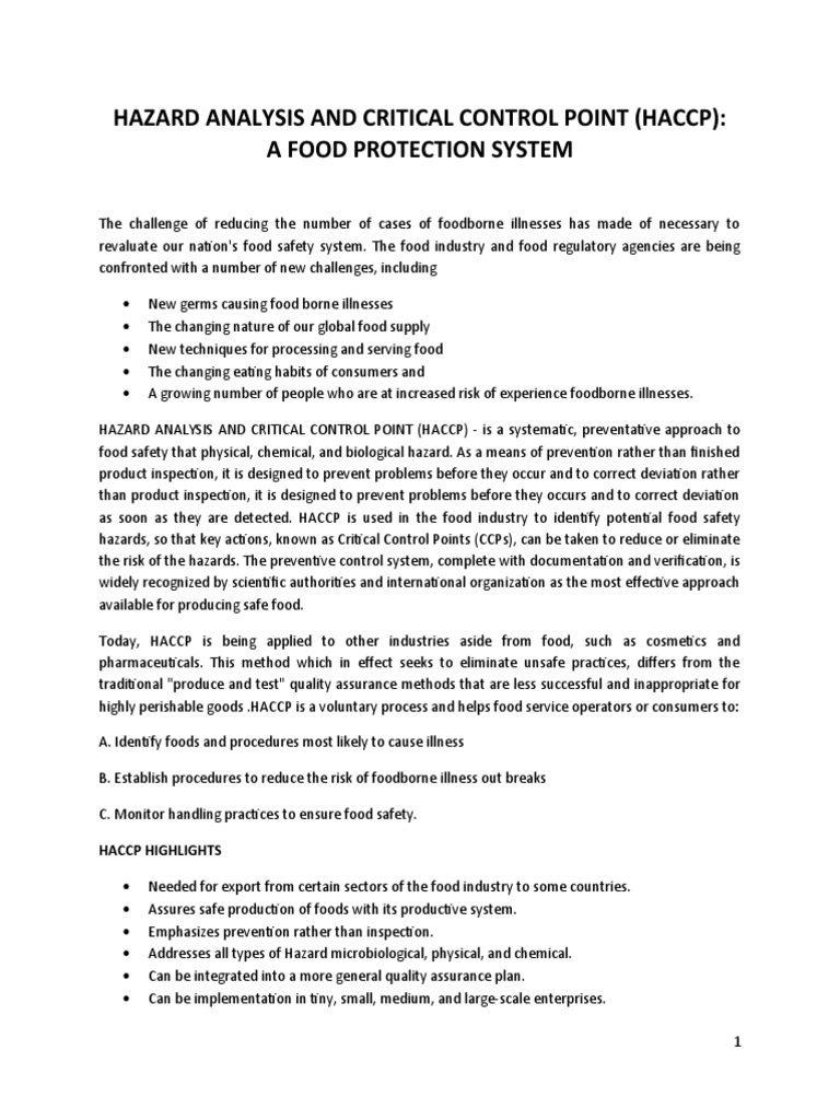 Hazard Analysis and Critical Control Point (Haccp) : A Food Protection ...