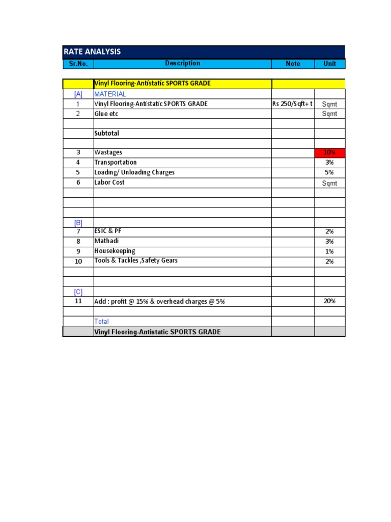Vinyl Flooring Rate Analysis | PDF
