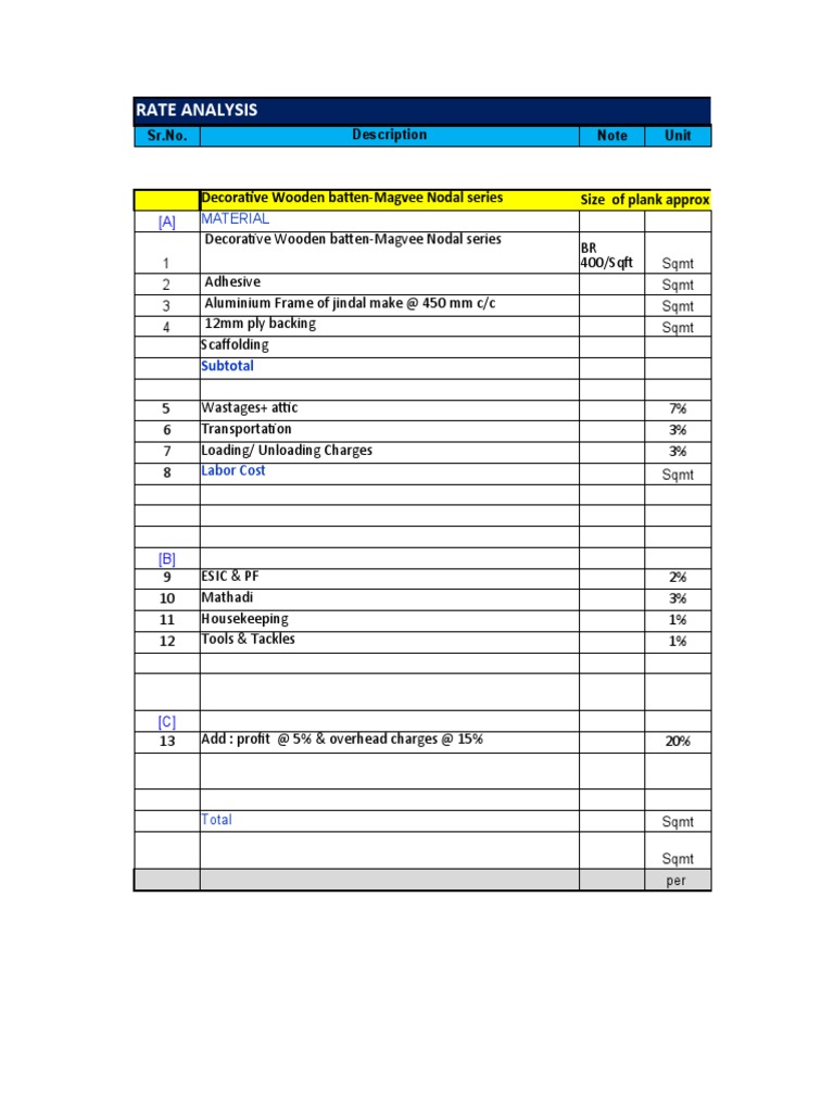 Rate Analysis: Decorative Wooden Batten-Magvee Nodal Series Size of ...