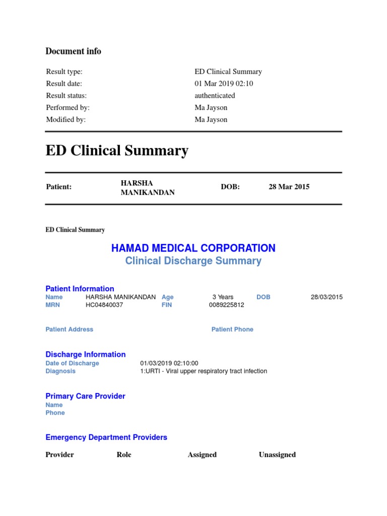 ED Clinical Summary 01-03-2019 PDF | PDF | Health Sciences | Drugs