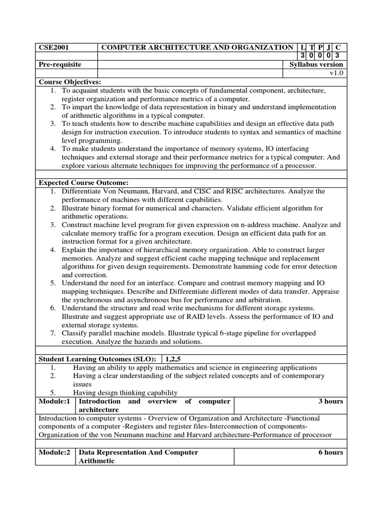 Cse2001 Computer Architecture And Organization Th 10 37 Cse2001 Pdf Computer Data Storage 