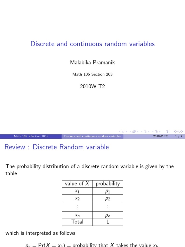 Discrete vs Continuous Random Variables | PDF | Probability ...